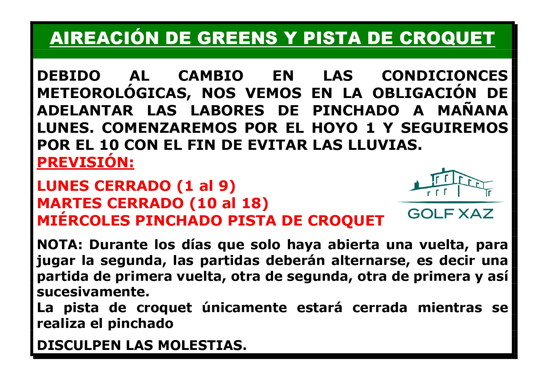 AIREACIÓN DE GREENS - Golf Xaz